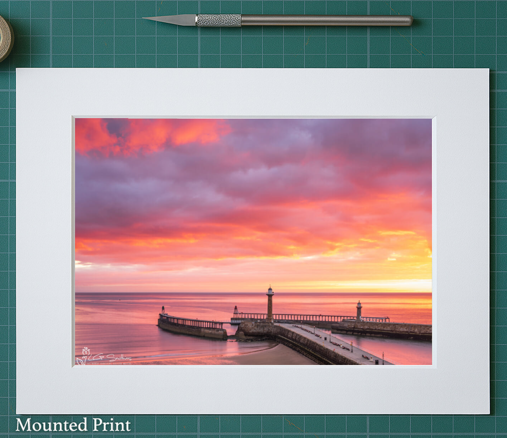 Beautiful Whitby Sunrise Over The Piers - The North Yorkshire Gallery